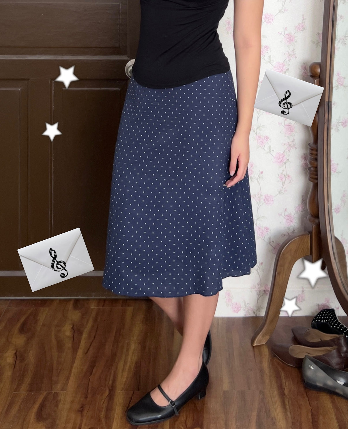 Polkadots midi skirt (navy) – Mandy Crimson
